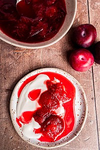 Easy Stewed Plums with Black Tea and Cardamom
