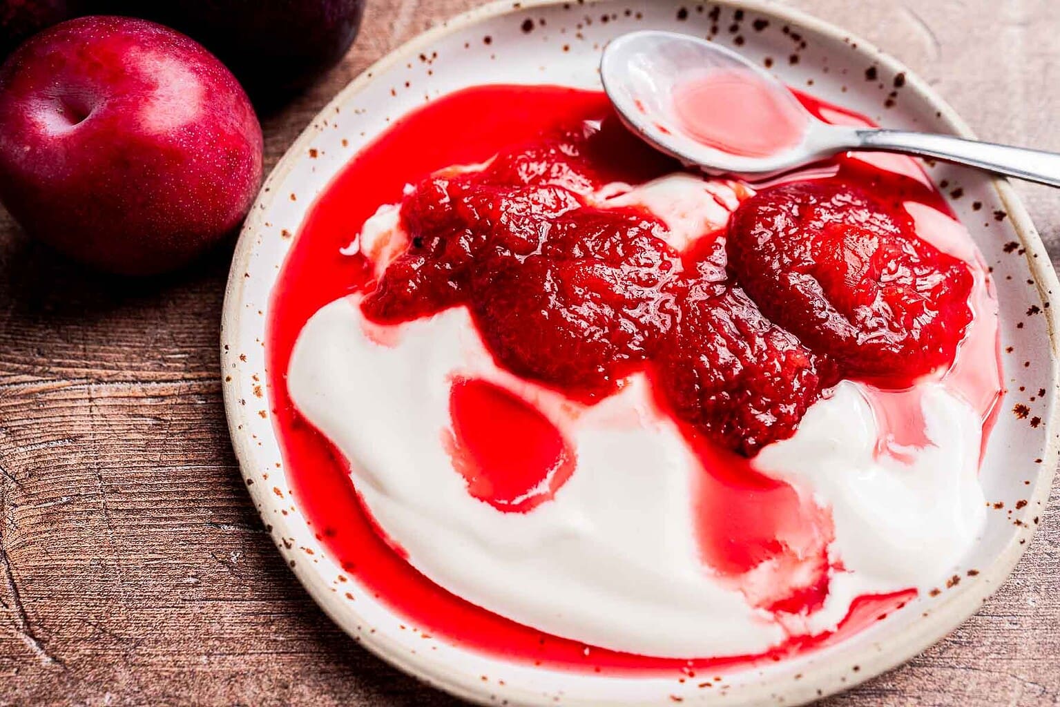 Easy Stewed Plums with Black Tea and Cardamom