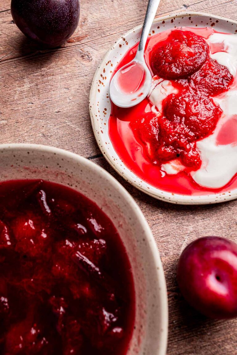 Easy Stewed Plums with Black Tea and Cardamom
