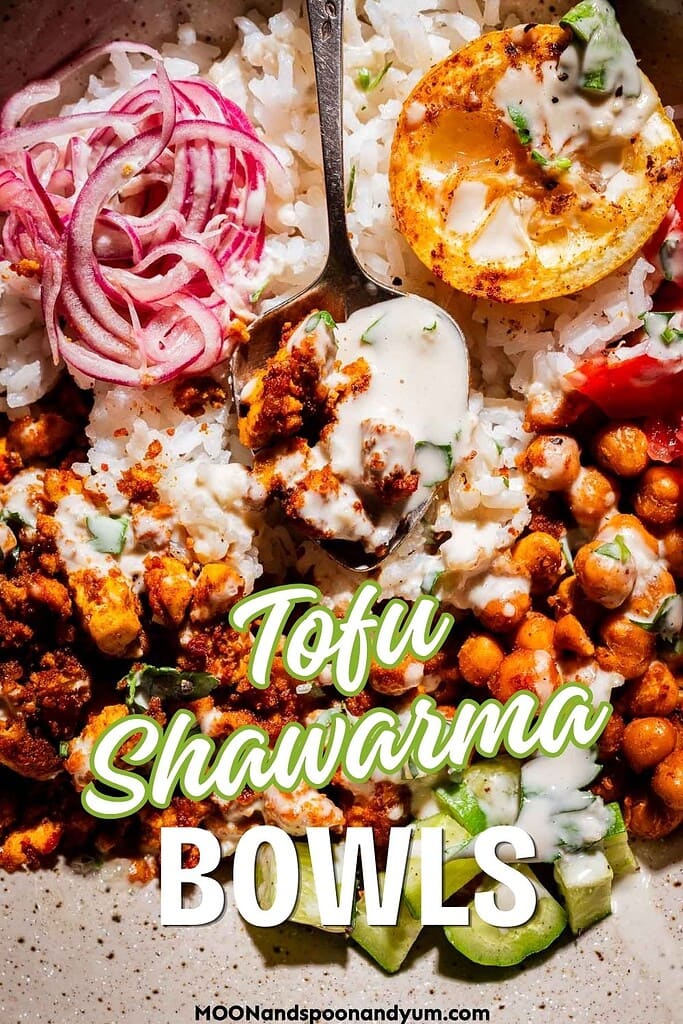 Tofu Shawarma Bowls with Crispy Chickpeas and Tahini Sauce